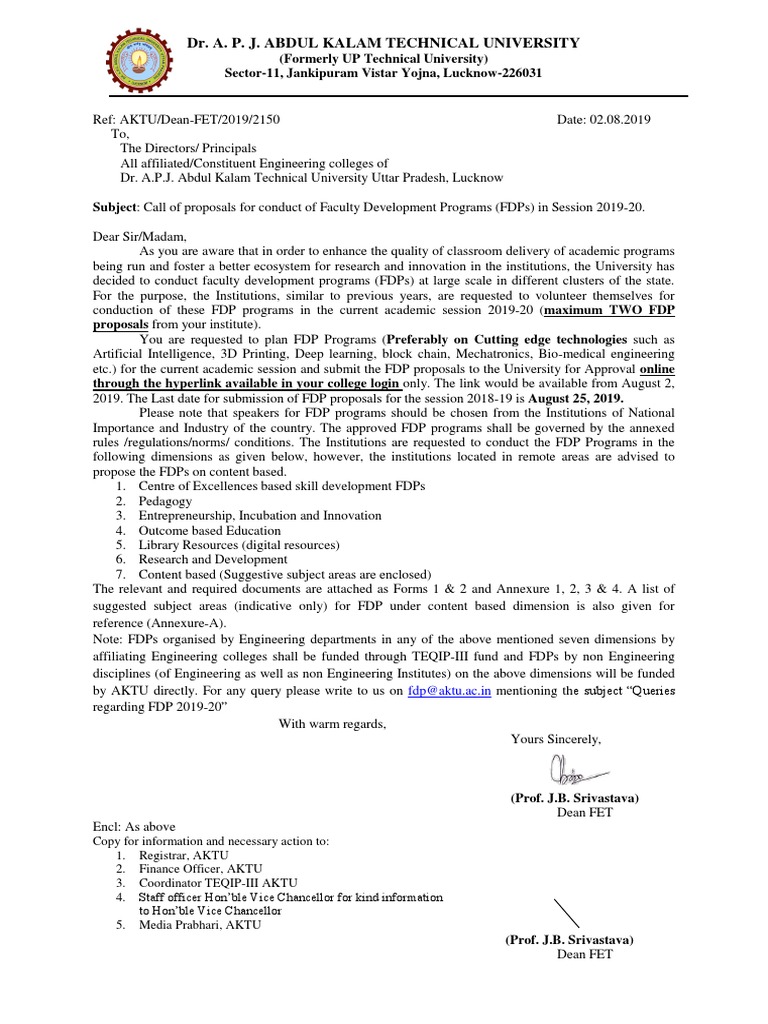 CALL For FDP Proposals 2019-20 | PDF | Engineering | Automation