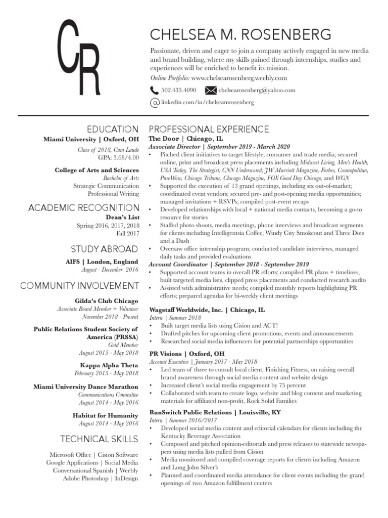 Chelsea Rosenberg Resume April 2020 | PDF | Public Relations | Social Media