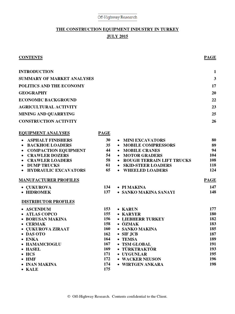 Turkey Sample Report PDF | PDF | Loader (Equipment) | Crane (Machine)