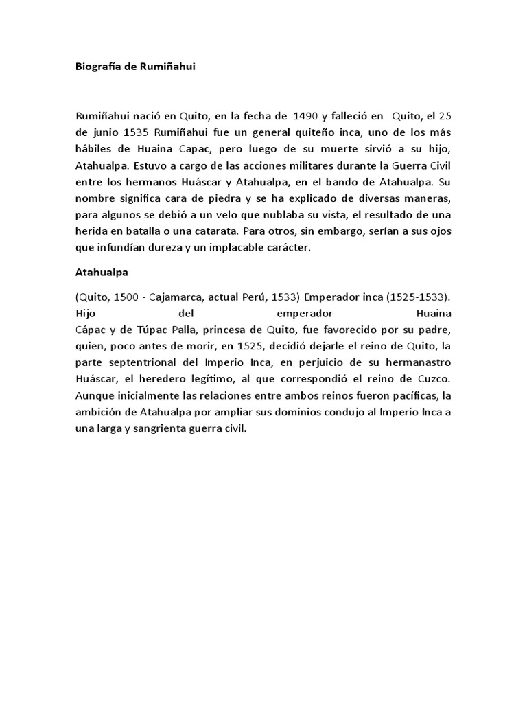 Biografía de Rumiñahui | PDF