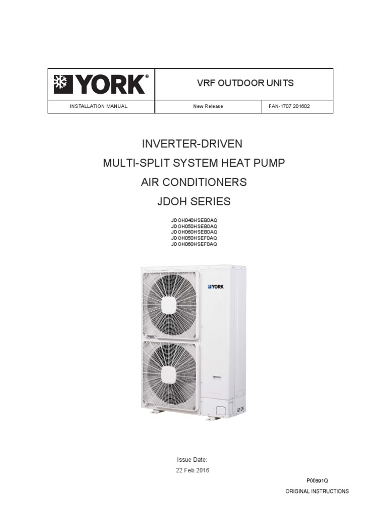 YORK Mini VRF ODU - JDOH (040 To 060) - Installation Manual - FAN-1707 ...