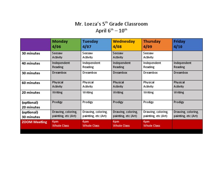 Weekly Schedule | PDF