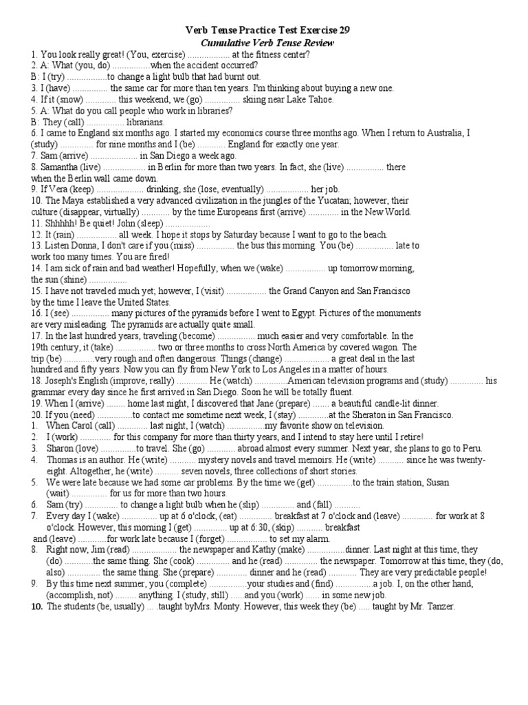 Verb Tense Practice Test Exercise 29 | PDF