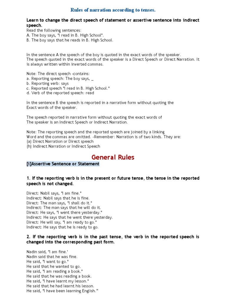 Rules of Narration According To Tenses | PDF | Linguistic Morphology ...