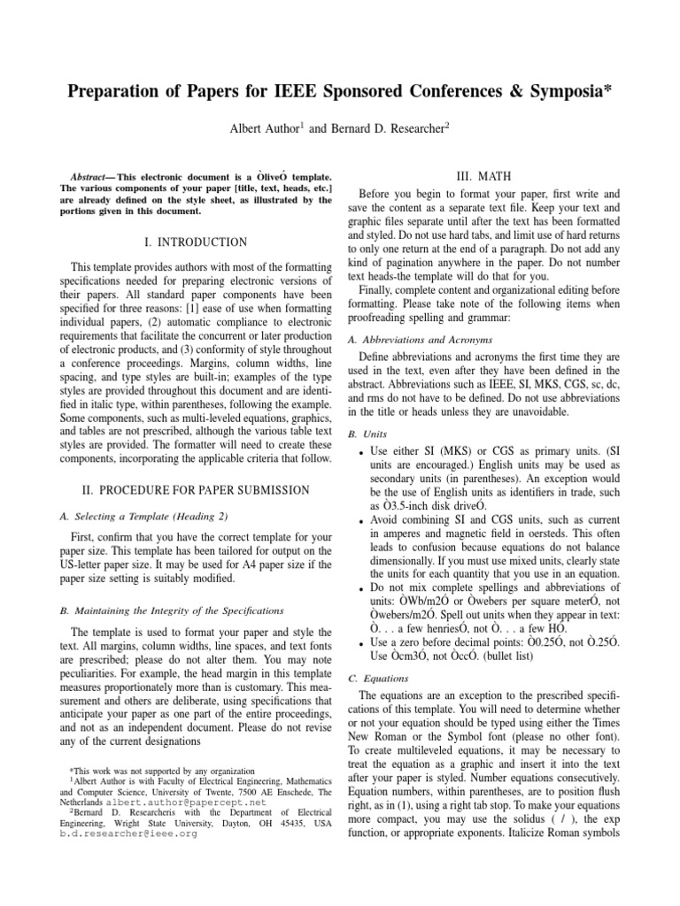 Preparation of Papers For IEEE Sponsored Conferences & Symposia | PDF ...