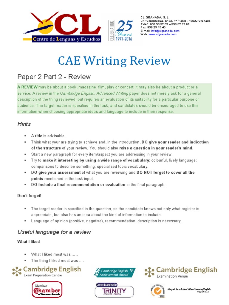 CAE Writing Review | Question | Entertainment (General)
