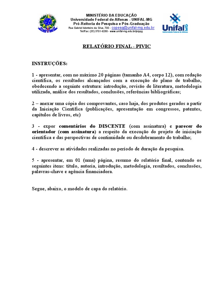 Modelo de Relatório Final Pivic | PDF