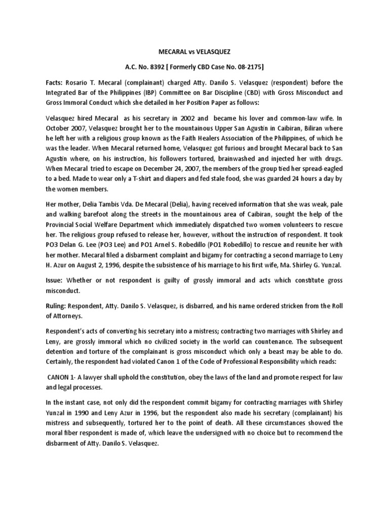MECARAL Vs VELASQUEZ Digest | PDF | Lawyer | Government