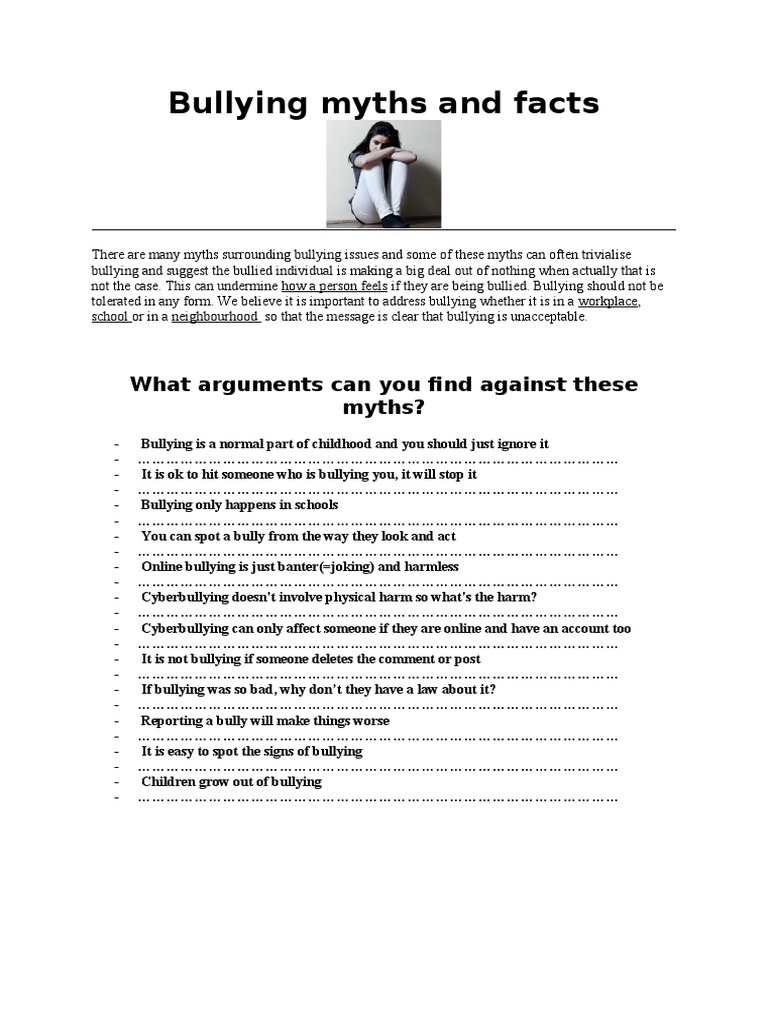 Bullying Myths And Facts What Arguments Can You Find Against These