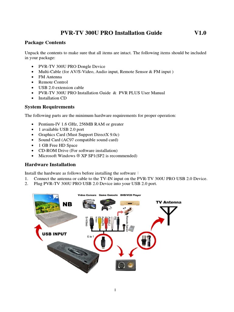 PVR-TV 300 Pro Installation Guide V1.0 Eng | PDF | Device Driver | Usb