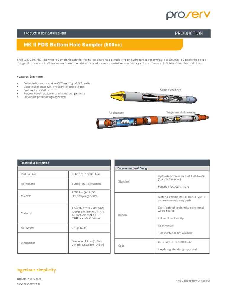 MK II PDS Bottom Hole Sampler (600cc) : Production | PDF | Nature