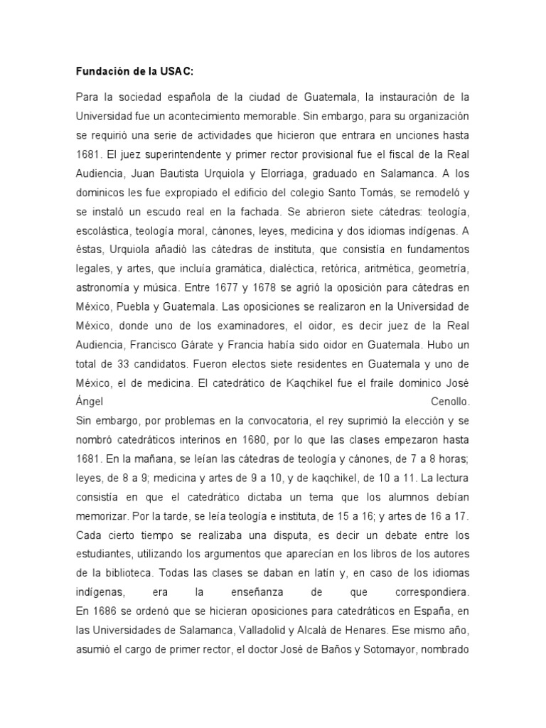 Fundación y Evolución de la USAC | PDF | Guatemala | España