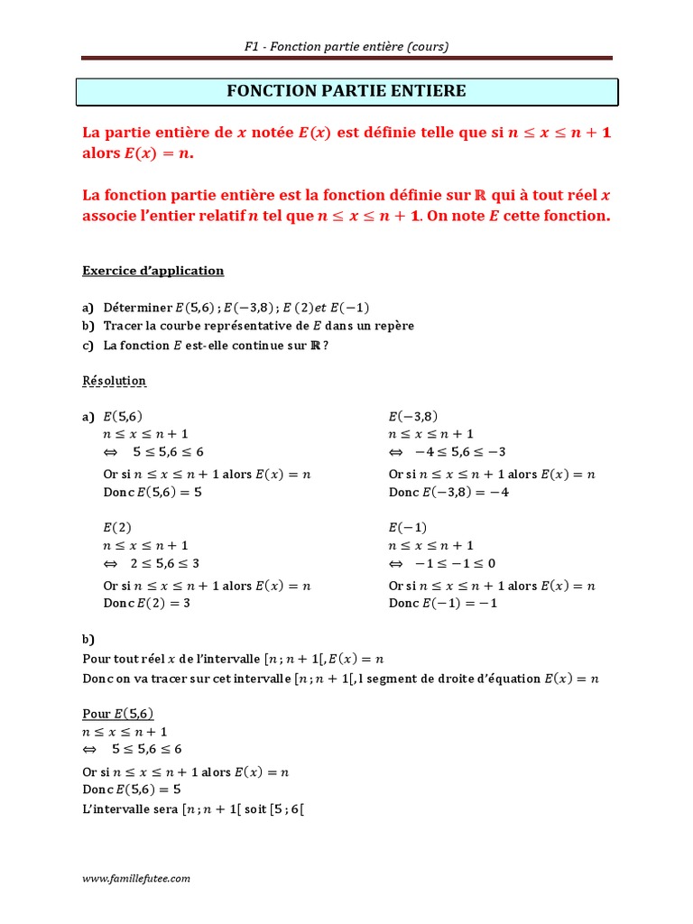 Fonction Partie Entière : Cours et Exemples | PDF