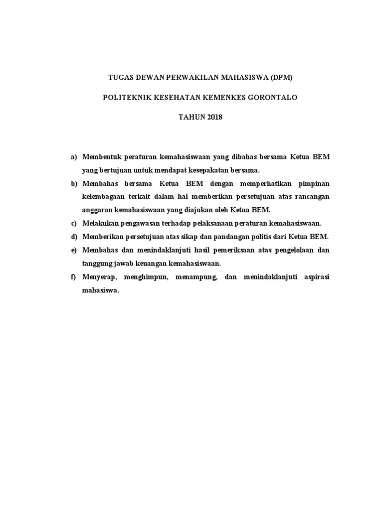 Tugas dan Fungsi DPM Poltekkes 2018 | PDF