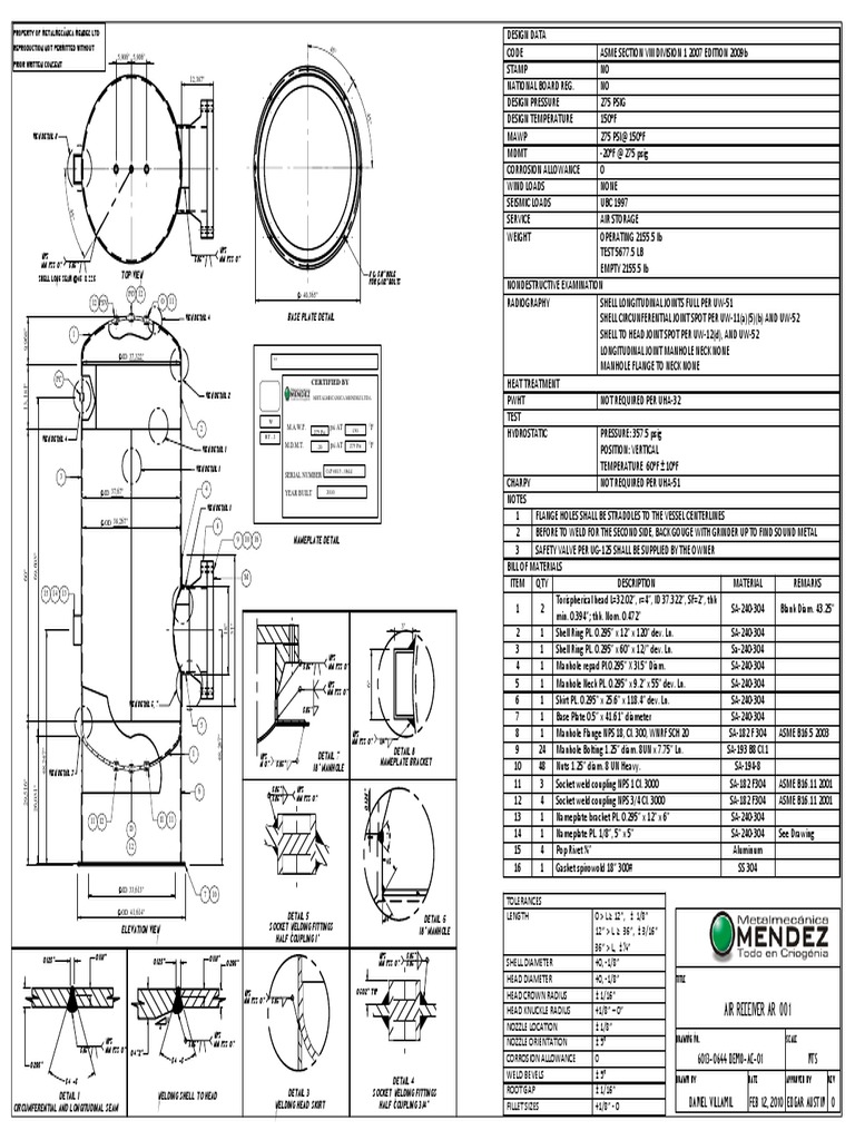 SHELL LONG SEAM @45° & 225°: Air Receiver Ar-001 | PDF | Gas ...