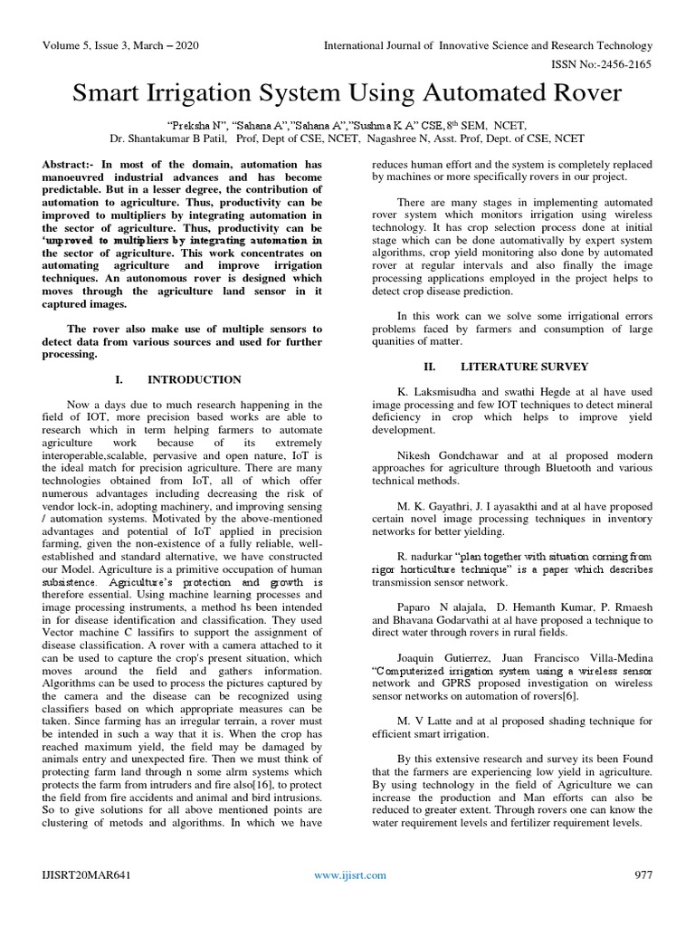 Smart Irrigation System Using Automated Rover | PDF | Internet Of ...