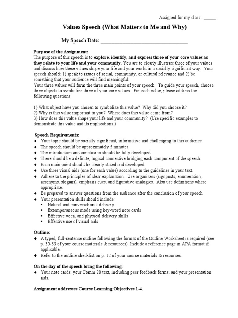 Values Speech (What Matters To Me and Why) | PDF | Community ...