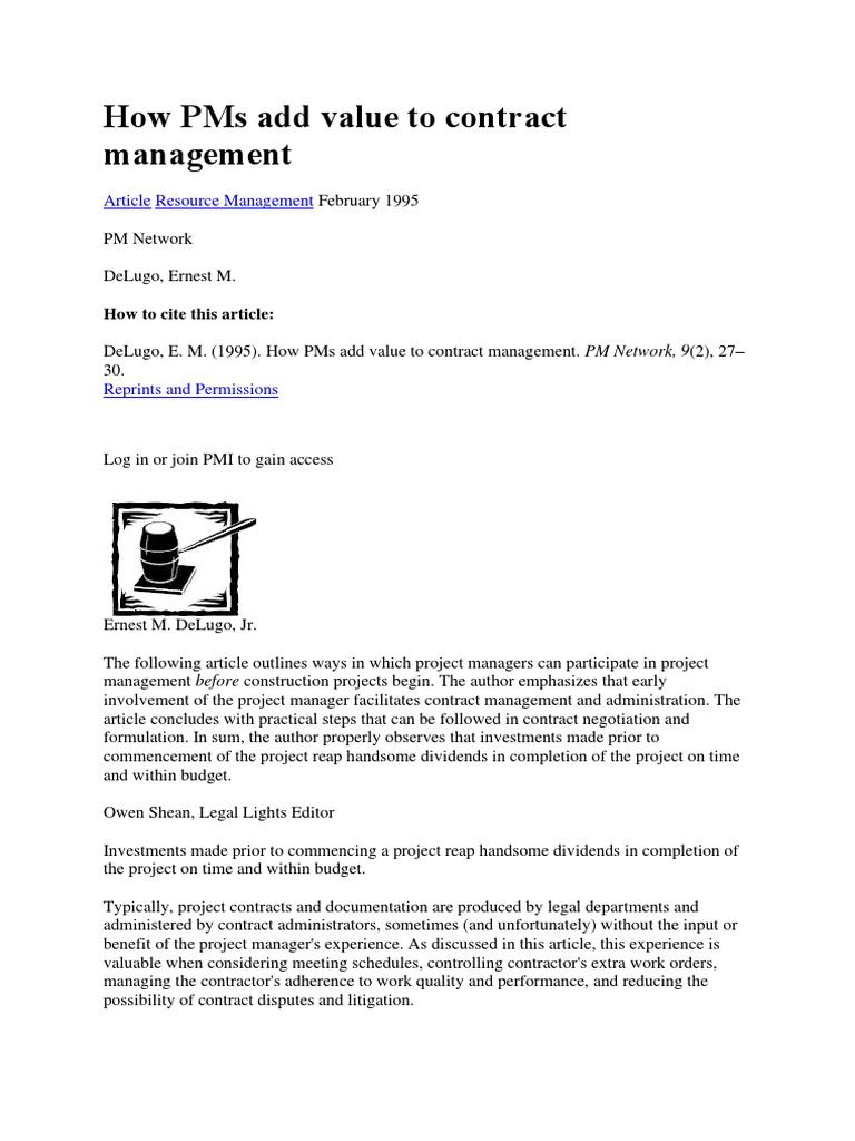 A10. How PMs Add Value To Contract Management PDF | PDF | Project ...