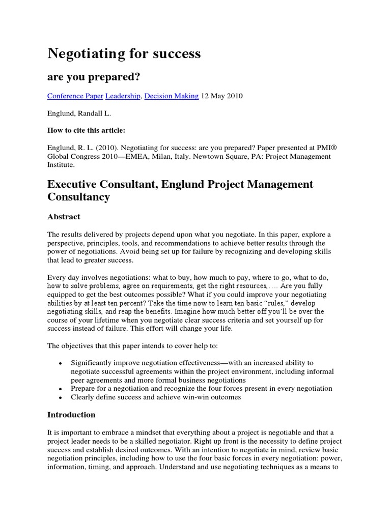 Negotiating For Success | PDF | Negotiation | Project Management