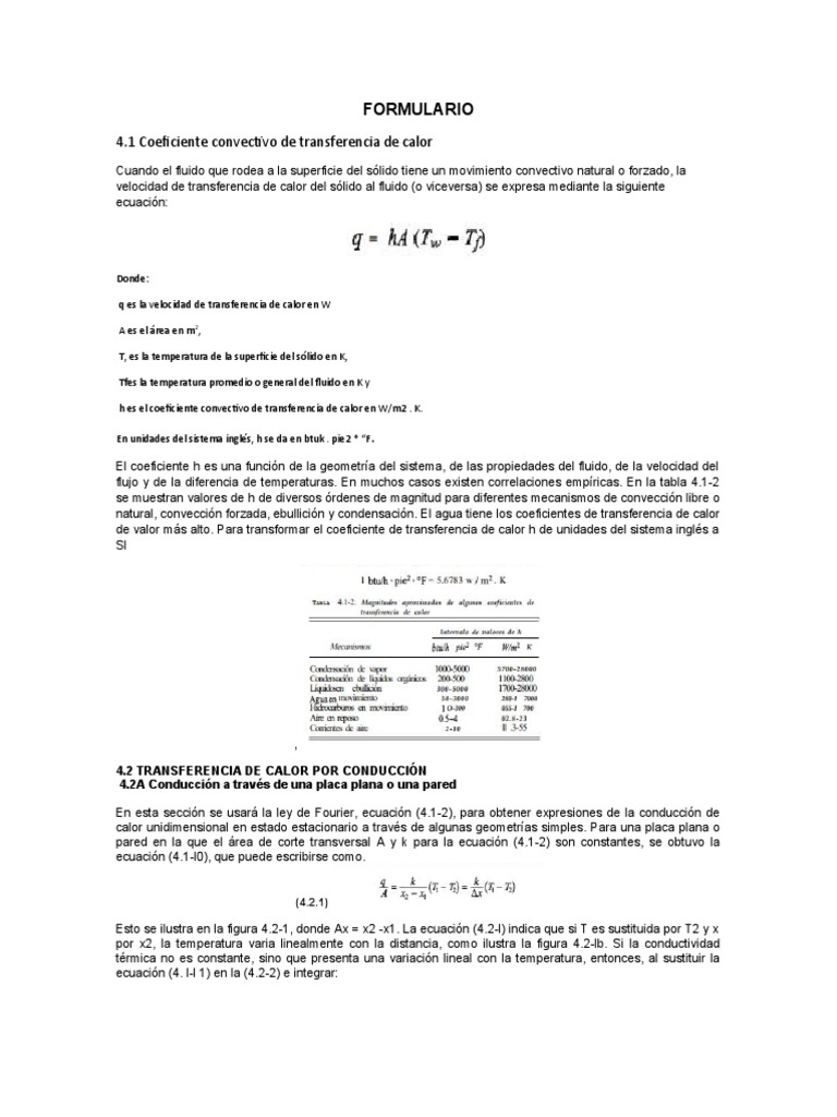 FORMULARIO | PDF | Conduccion termica | Convección