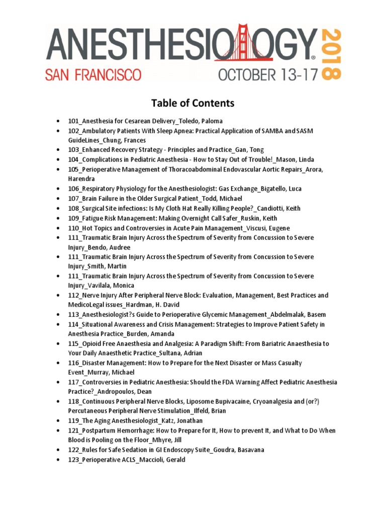 Anesthesiology Table of Contents 2018 PDF | PDF | Anesthesia | Childbirth