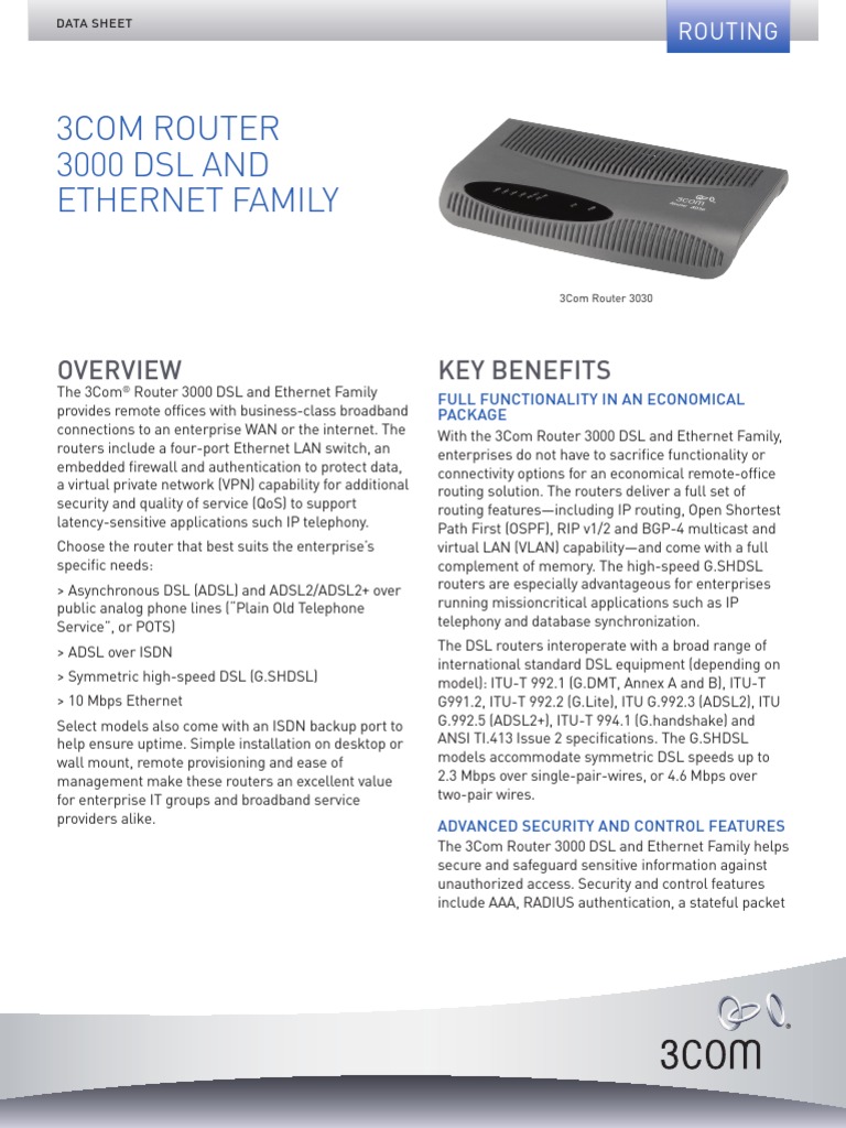 3com Router 3000 DSL AND Ethernet Family: Key Benefits | PDF | Network ...