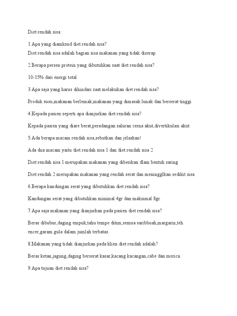 Diet Rendah Sisa Dan Tinggi Serat..... | PDF