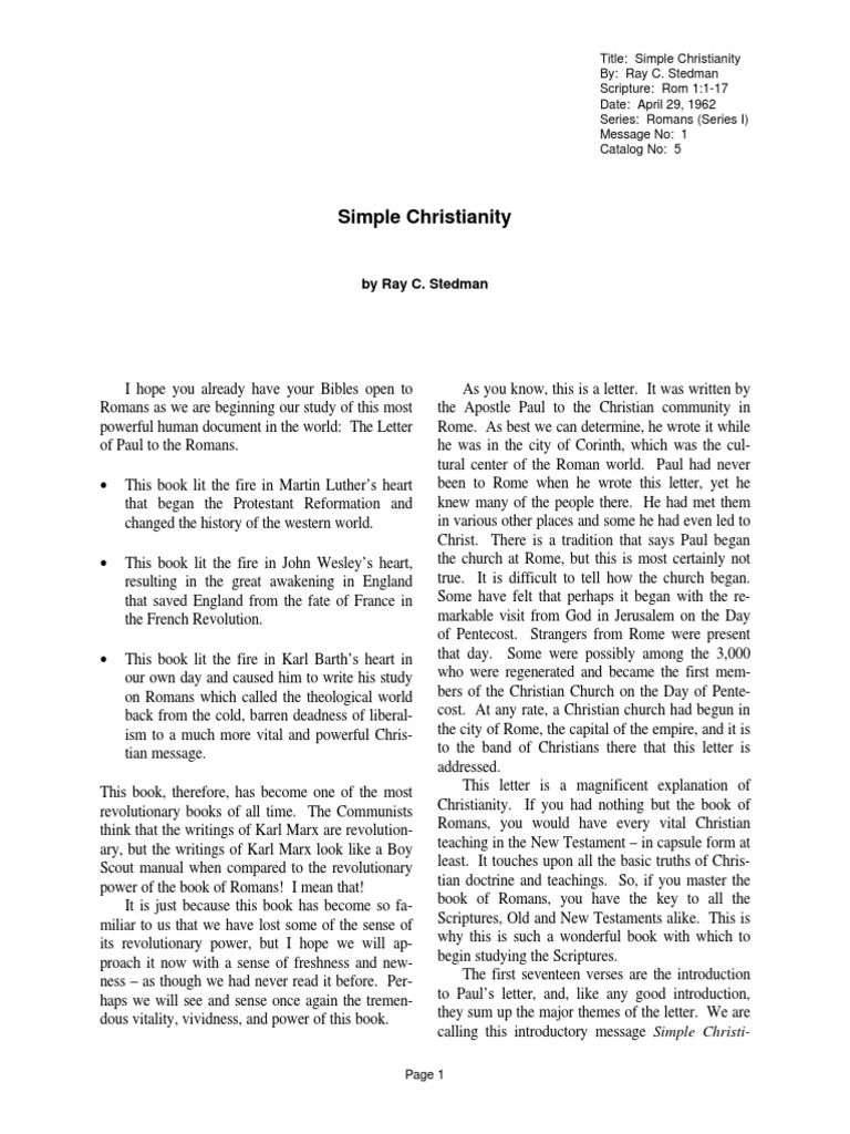 21 - Simple - Christianity - Ray C. Stedman PDF | PDF | Epistle To The ...
