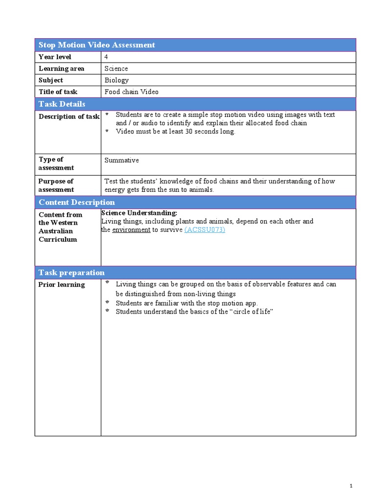 Stop Motion Rubric | PDF | Educational Assessment | Life