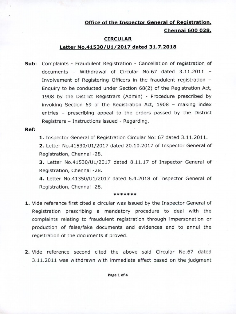 Fraudulent Registration Cancellation Circular | PDF | Fraud | Complaint