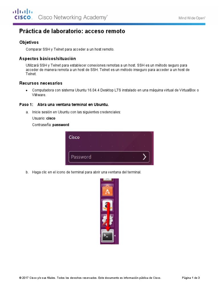 Comparando SSH y Telnet para acceso remoto: una práctica de laboratorio | PDF | Cubierta segura ...