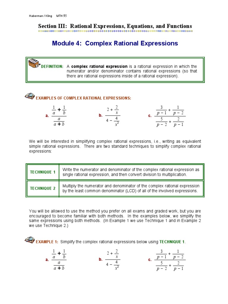 Module4 Complex Rational Expressions | PDF | Fraction (Mathematics ...