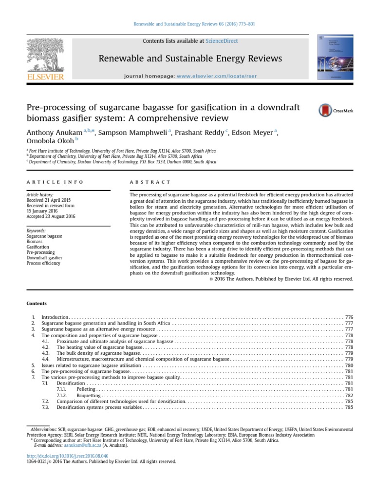 Pre Processing of Sugarcane Bagasse For Gasification in A Downdraft ...