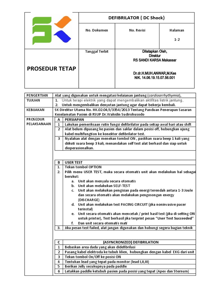 Prosedur Defibrilasi RS Sandi Karsa | PDF