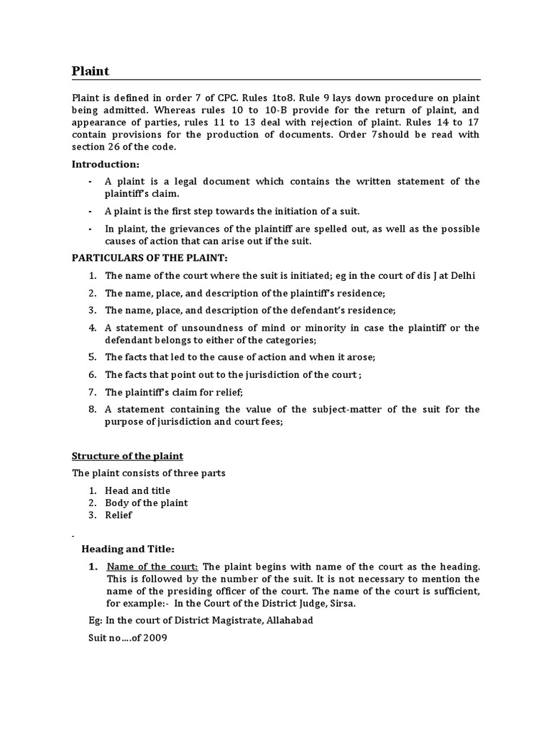 Plaint: - Particulars of The Plaint | PDF | Cause Of Action | Lawsuit