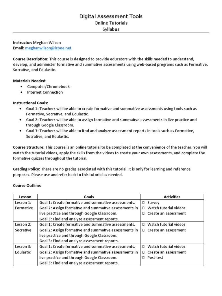 Digital Assessment Tools Syllabus | PDF | Educational Assessment | Pedagogy