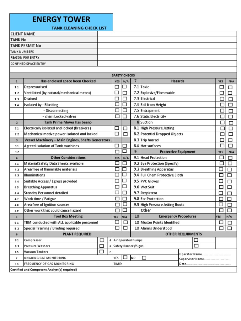Tank Cleaning Check List1 | PDF | Safety | Mechanical Engineering
