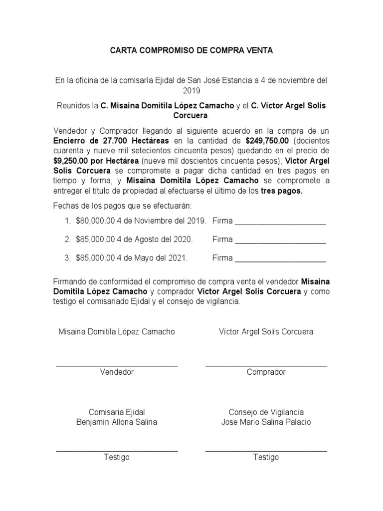 Carta Compromiso de Compra Venta | PDF
