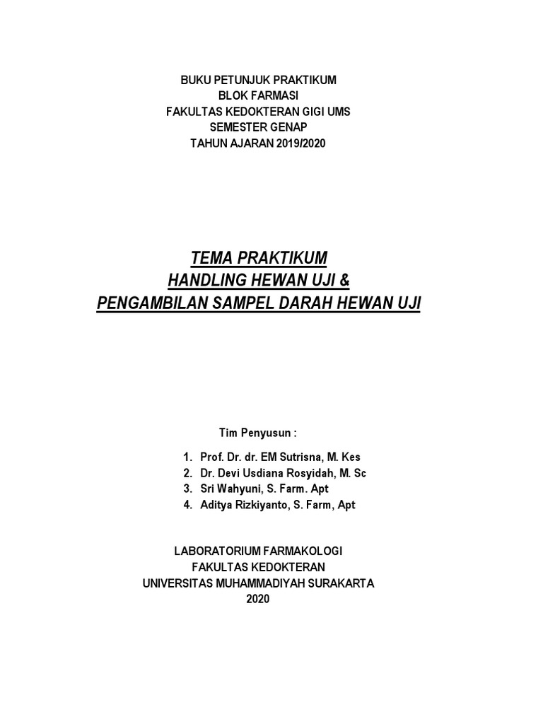 Prak. 2 Handling Dan Pengambilan Sampel Darah Hewan Uji PDF | PDF