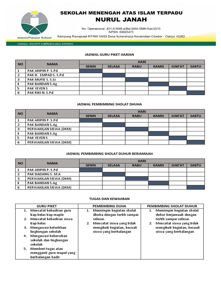 Jadwal Guru Piket Harian | PDF | Kesehatan Holistik