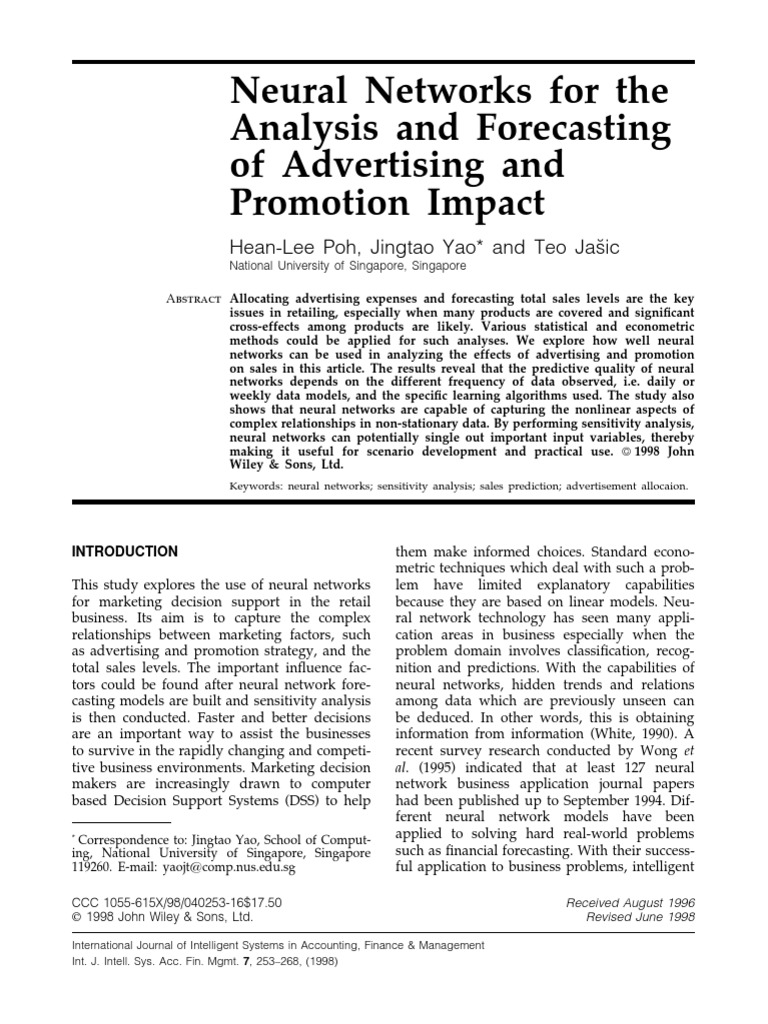 Neural Networks For The Analysis and For PDF | PDF | Artificial Neural Network | Sensitivity ...