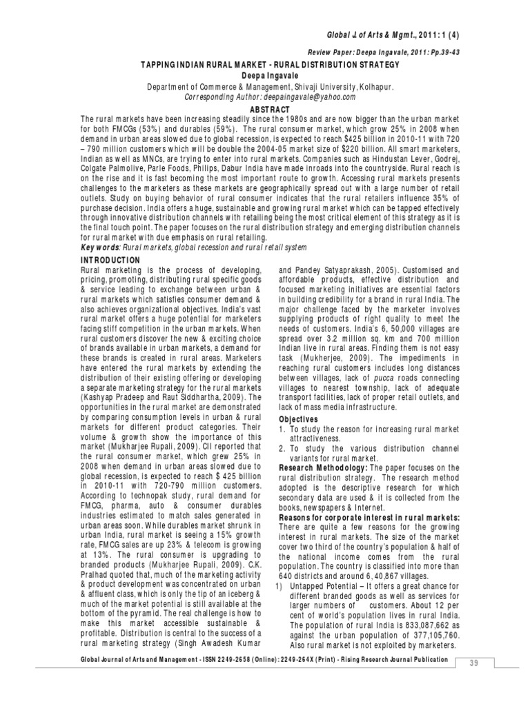 Tapping Indian Rural Market Rural Distribution Strategy PDF | PDF ...
