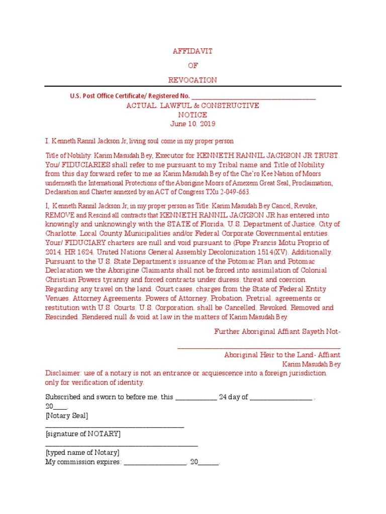 Affiavit of Revocation | PDF | Affidavit | Notary Public