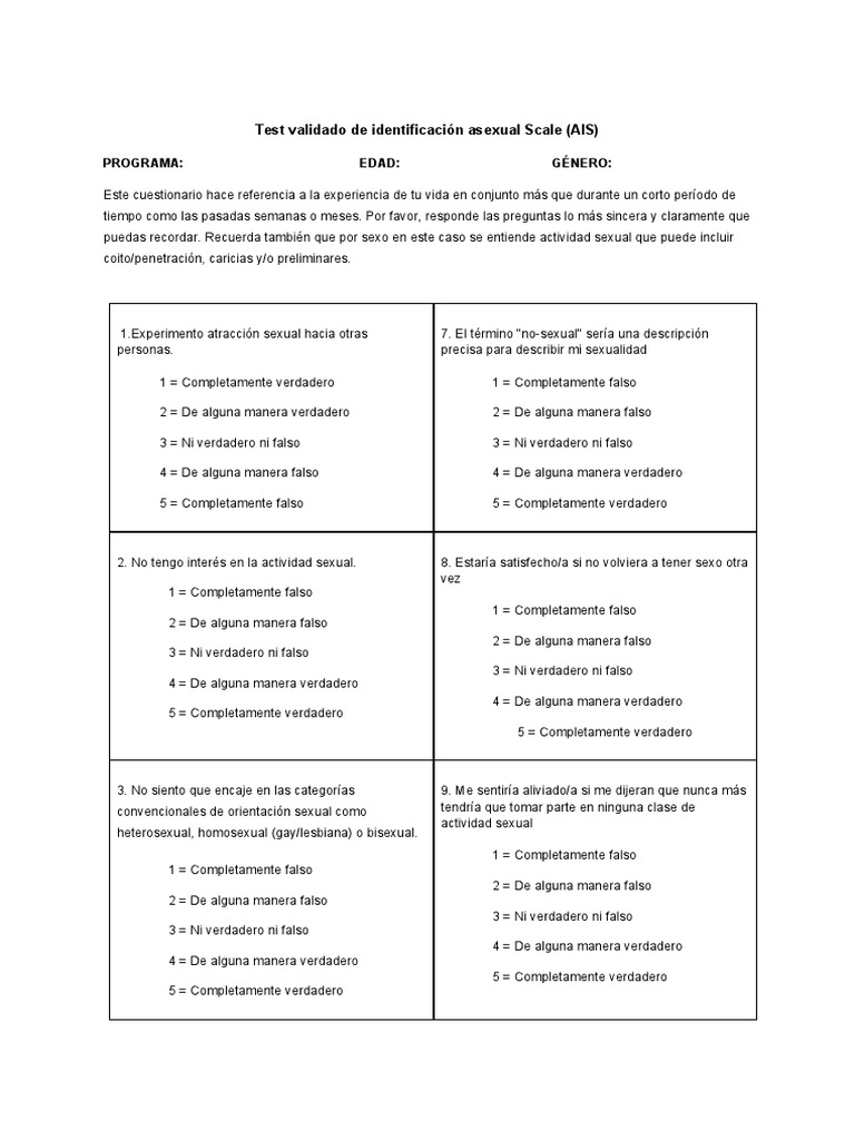 Test Validado de Identificación Asexual Scale (AIS) | PDF | Relaciones ...
