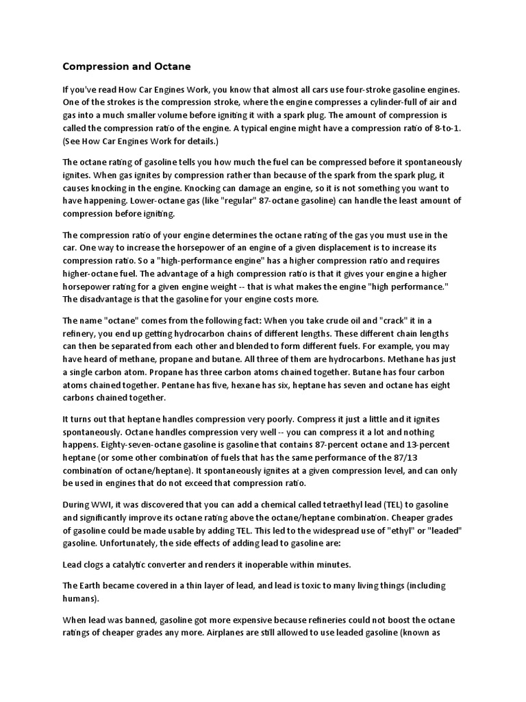 Compression and Octane | PDF | Gasoline | Engines