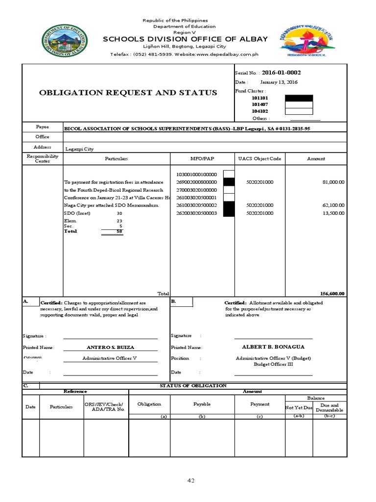 Obligation Request and Status: Schools Division Office of Albay | PDF ...