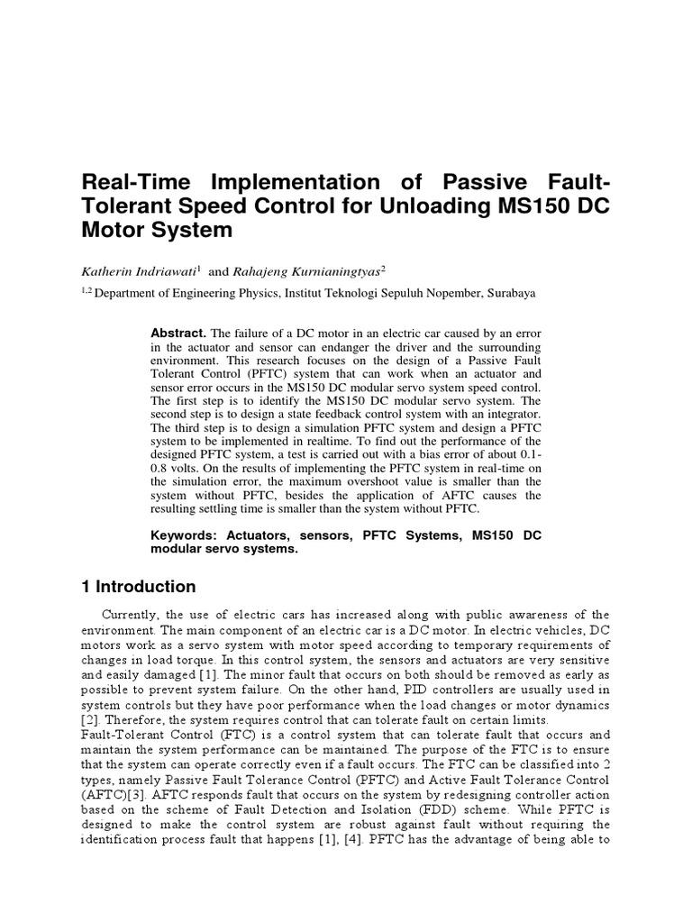 Design and Real-Time Implementation of a Passive Fault-Tolerant Speed Control System for an ...