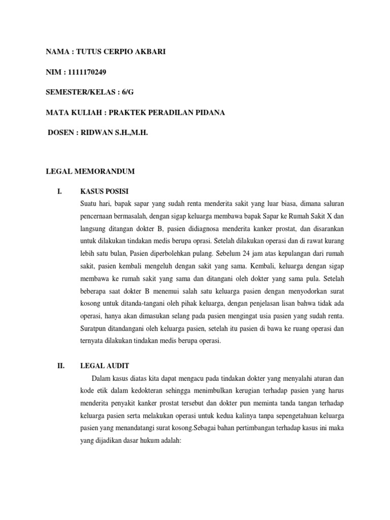 Legal Memorandum Hukum Pidana | PDF
