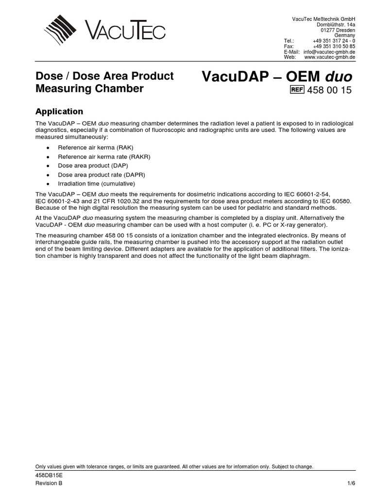 Vacudap Duo | PDF | Absorbed Dose | Calibration