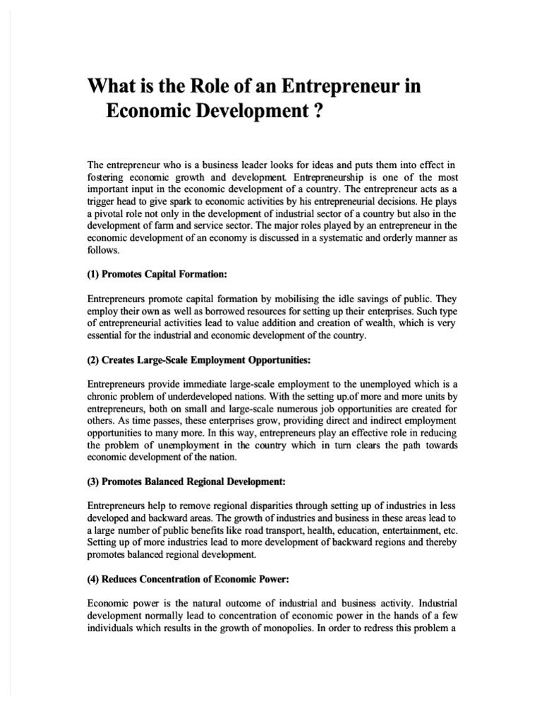 (PDF) What Is The Role of An Entrepreneur in Economic Development ...